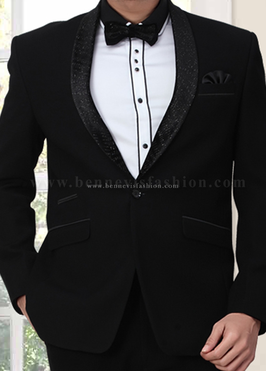 Black Terry Rayon Mens Fashion Suit | Bennevis Fashion