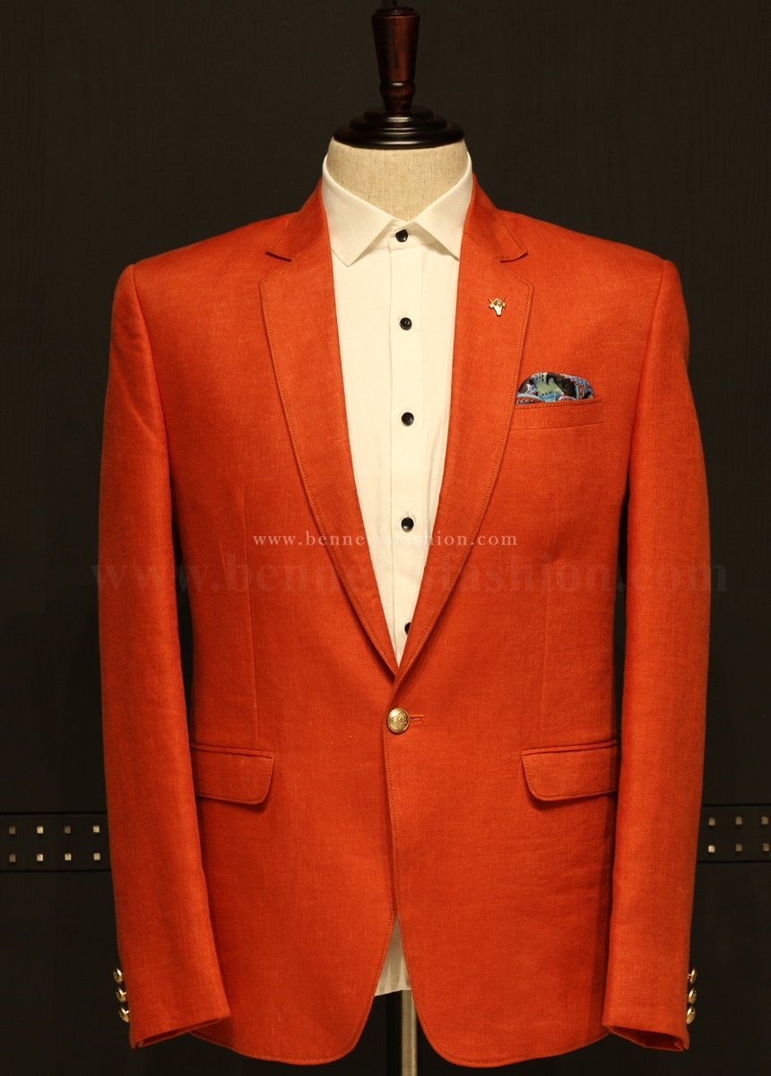 Casual Orange Linen Blazer | Bennevis Fashion