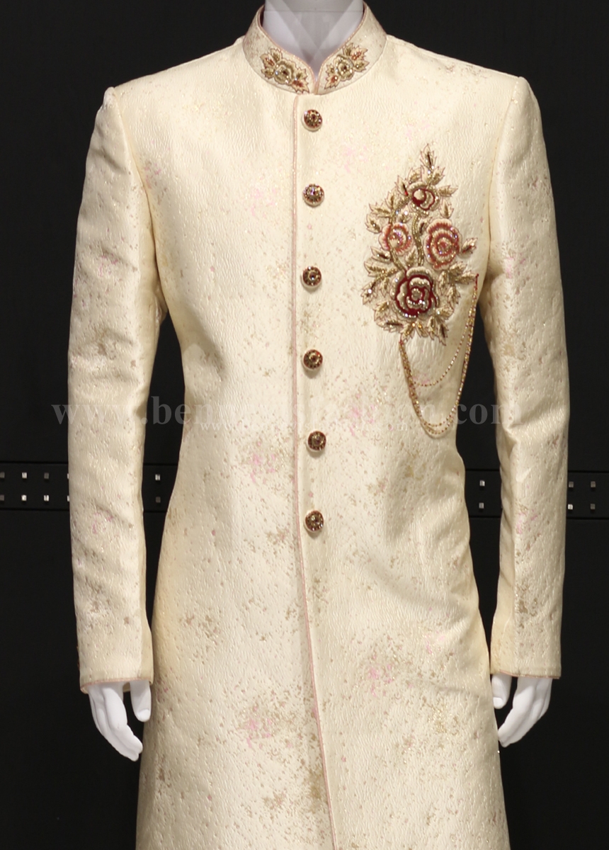 Fawn Colour Sherwani For Men | Bennevis Fashion