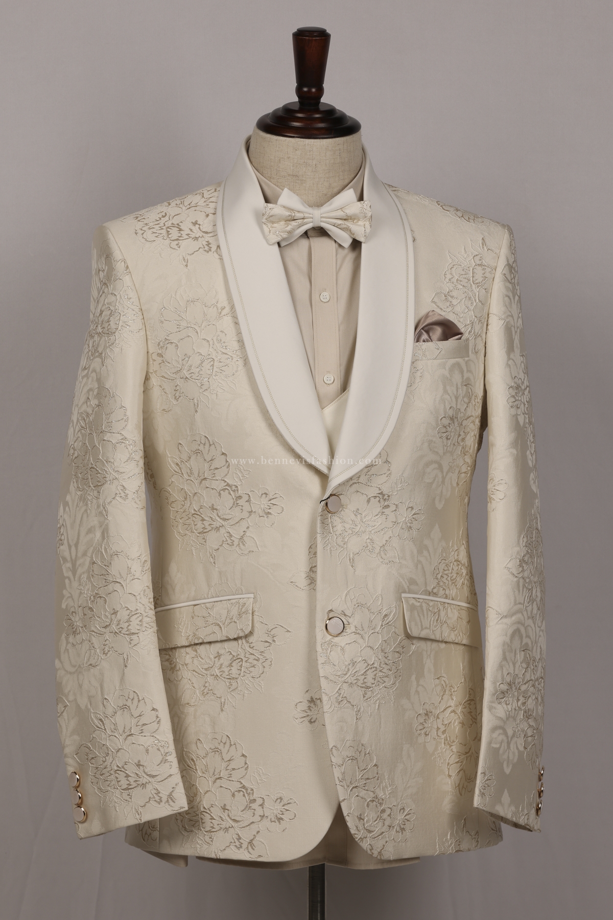 Ivory Colour Floral Tuxedo for Men | Bennevis Fashion
