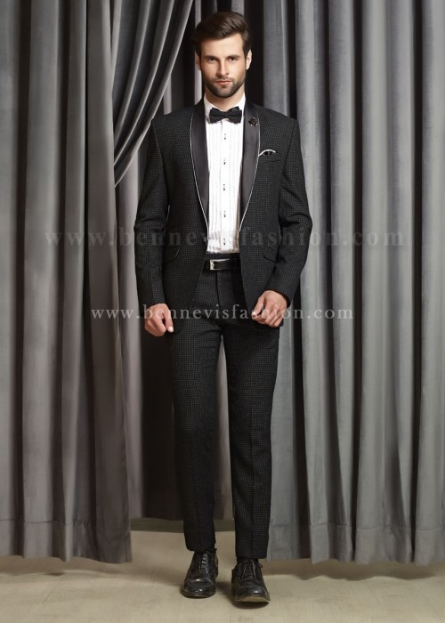 Stylish Black Checkered Mens Suit | Bennevis Fashion