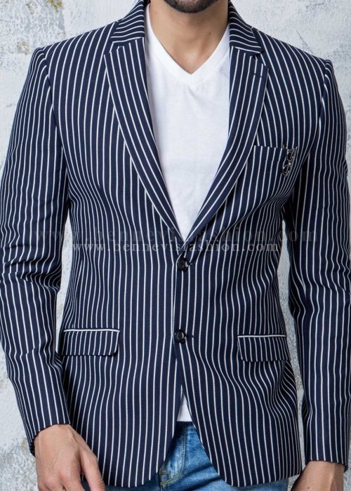 Blue Striped Stylish Mens Blazer | Bennevis Fashion